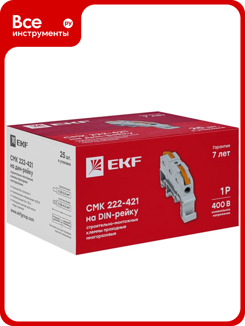 Строительно-монтажная клемма EKF PROxima СМК 222-421, на DIN-рейку, проходная, 1 полюс,