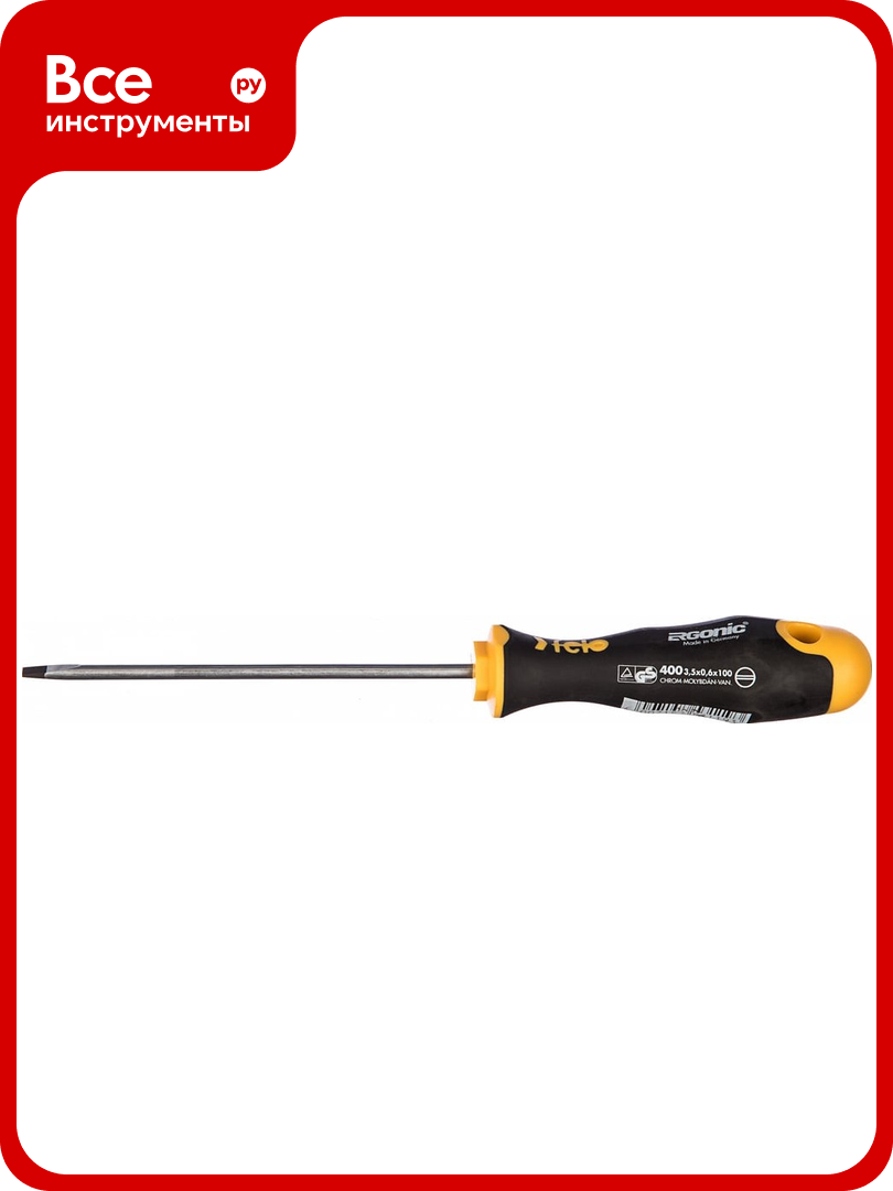 Плоская шлицевая отвертка 3,5х0,6х100 Felo Ergonic 40035310, с прямым шлицем