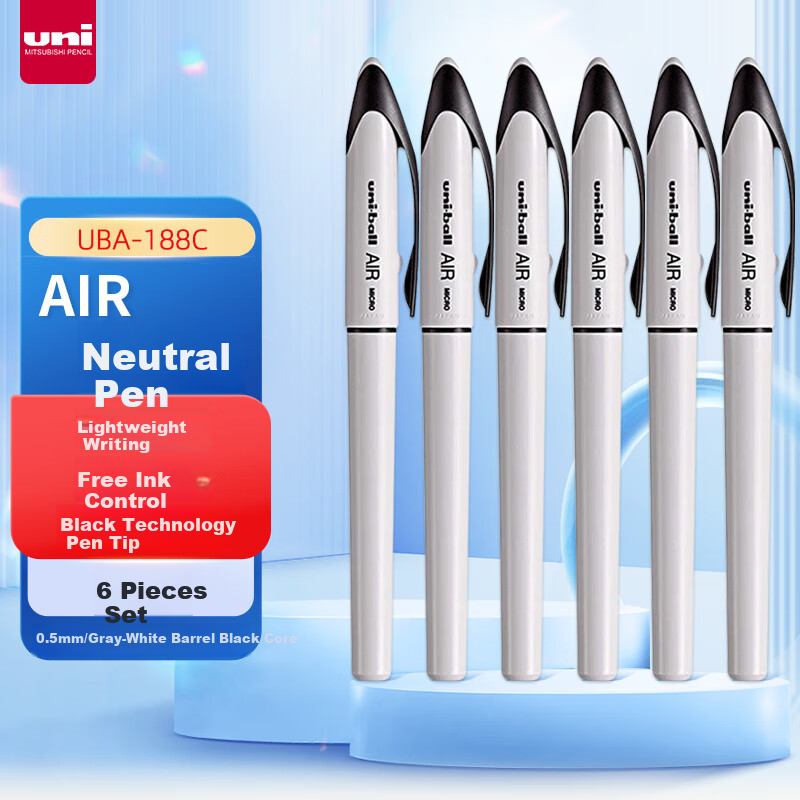 Uni-ball AIR Black Technology Black Neutral Pen High Appearance Value 0.5 Black Pen Signature Pen Business Direct Liquid Type Water Pen Water-based Pen UBA-188C 6pcs