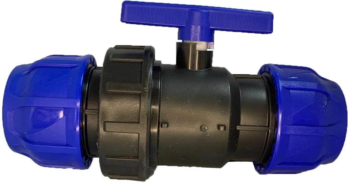 КРАН ШАРОВЫЙ (ПНД) 63х63мм ЦАНГА - ЦАНГА разборный черный с синим