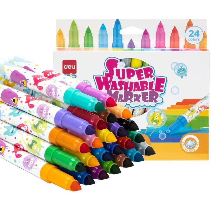 Фломастеры Deli, смываемые, пулевидный наконечник, наб 24 шт, EC155-24 1686538