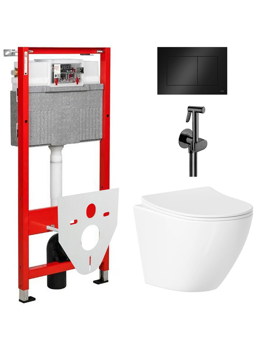 Инсталляция с унитазом и гигиеническим душем комплект: унитаз Helmken 35490101, инсталляция TECE, шумоизоляция, гиг. душ