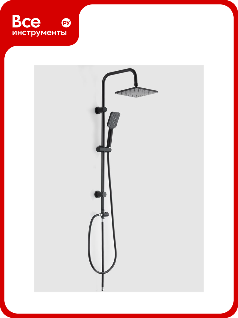 Стойка для душа G-Lauf с лейкой "тропический дождь", ручной лейкой и шлангом подключения UST-1090YB, черный, 1025 мм