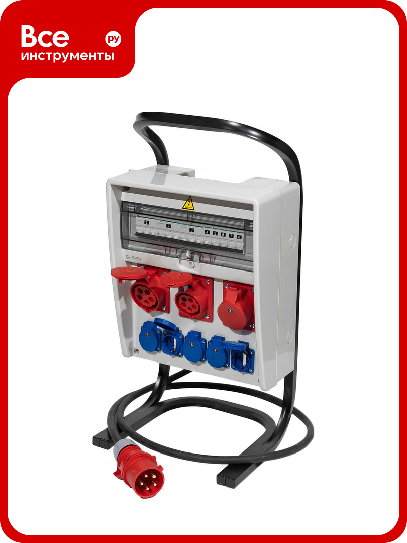 Переносной щит с розетками EVOL PARTNER ULTRA русп 0607-035-1, серый высокая защита, европейские розетки, заземление