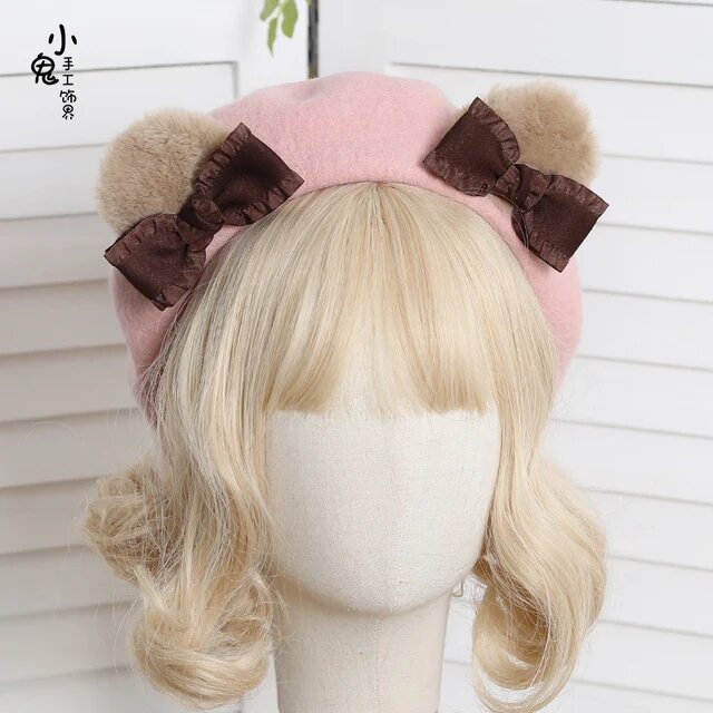 Женская шерстяная берет с ушками