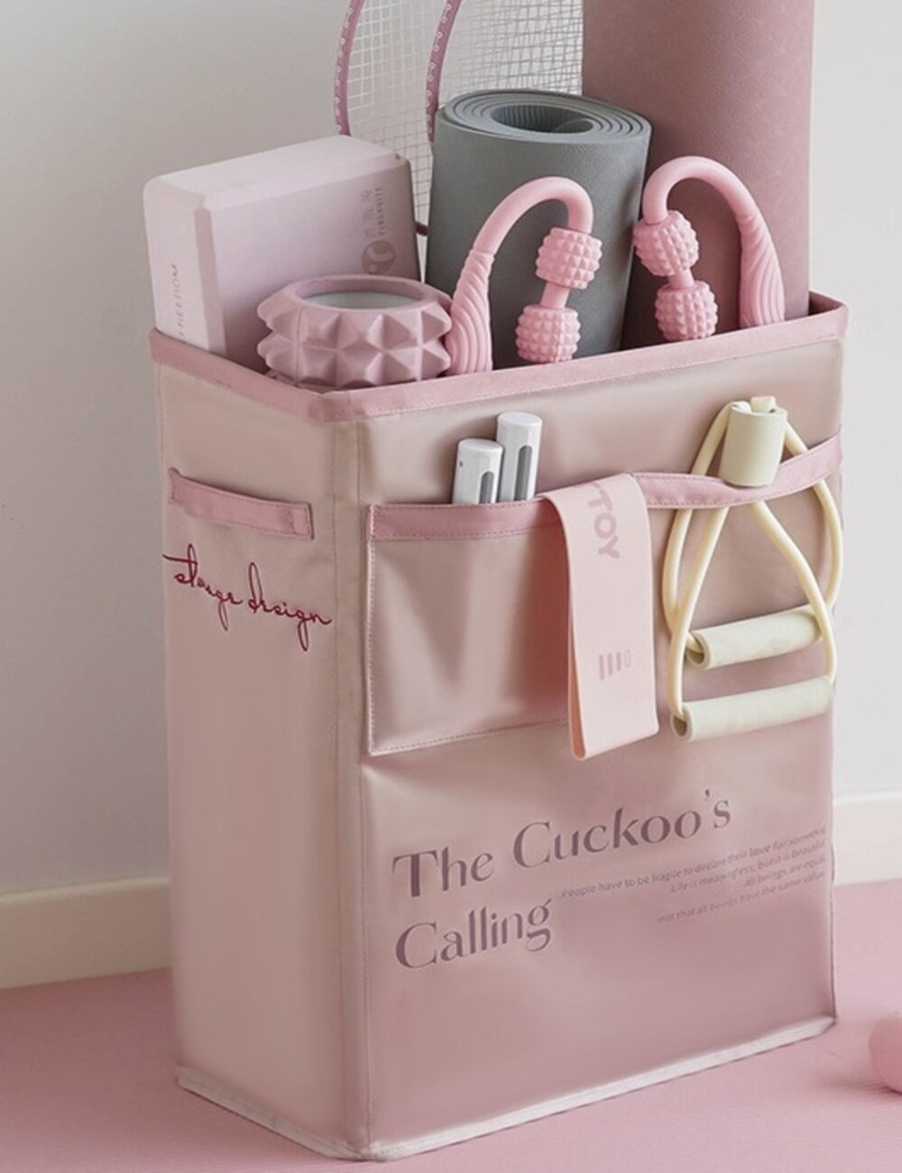 Органайзер для хранения спортивного инвентаря цвет розовый складной с ручками