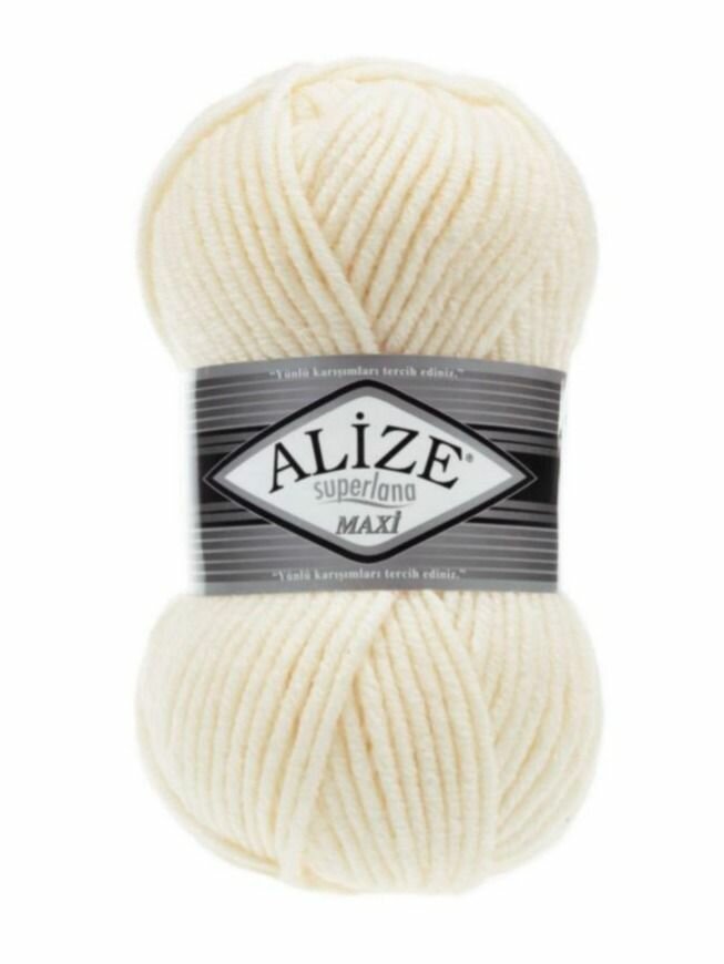 Пряжа Alize Superlana Maxi №01, 25% шерсть 75% акрил, 500гр.