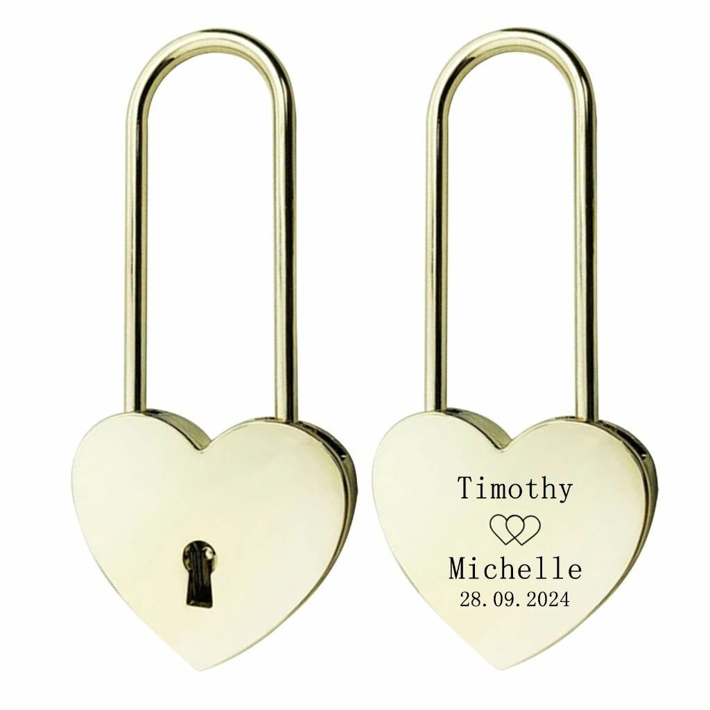 Персонализированный металлический замок любви в форме сердца с ключом для подарка на свадьбу, - 21