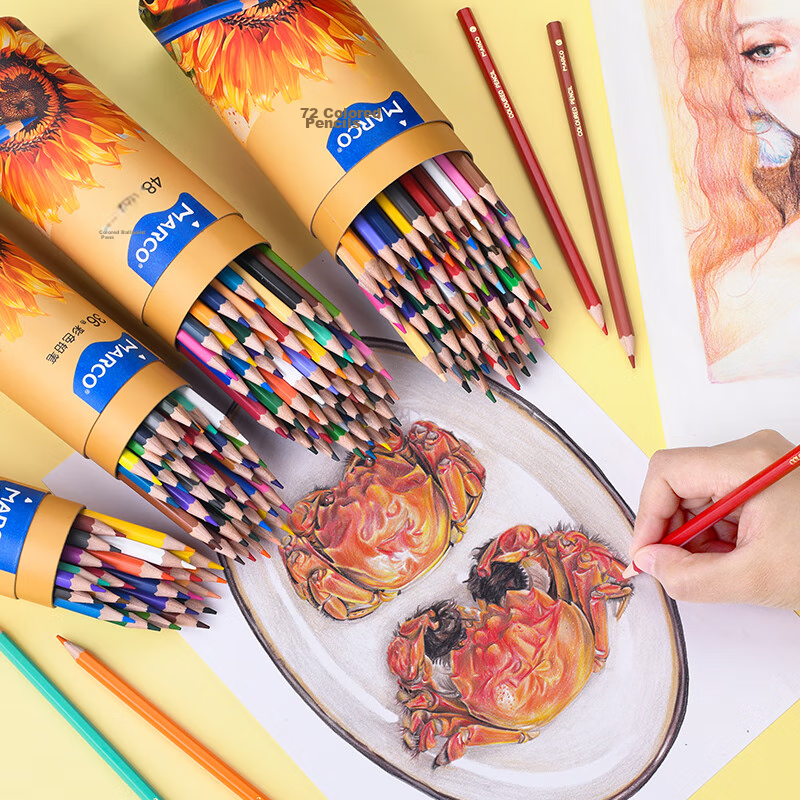 MARCO Water-Soluble Erasable Colored Pencils, 72-Pack, for Students, Children, Boys, Girls, Beginner Drawing, Coloring, Art Supplies, Drawing Tools, Art Materials, Birthday Gift, Back-To Set