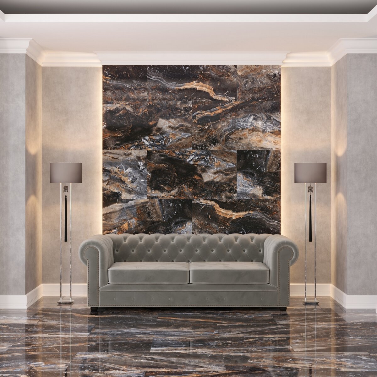 Керамогранит Neodom Lawa Nero Polished 60x120 N20331 мрамор Глазурованная, Износостойкая, Морозостойкая, морозостойкая