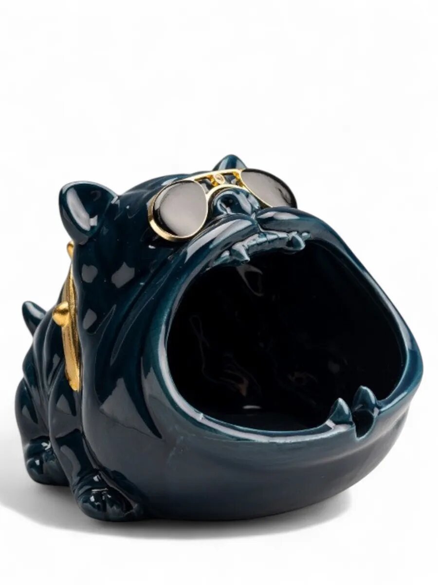 Ключница-Статуэтка "Бульдог", фарфор, настольная, черная, 10 см