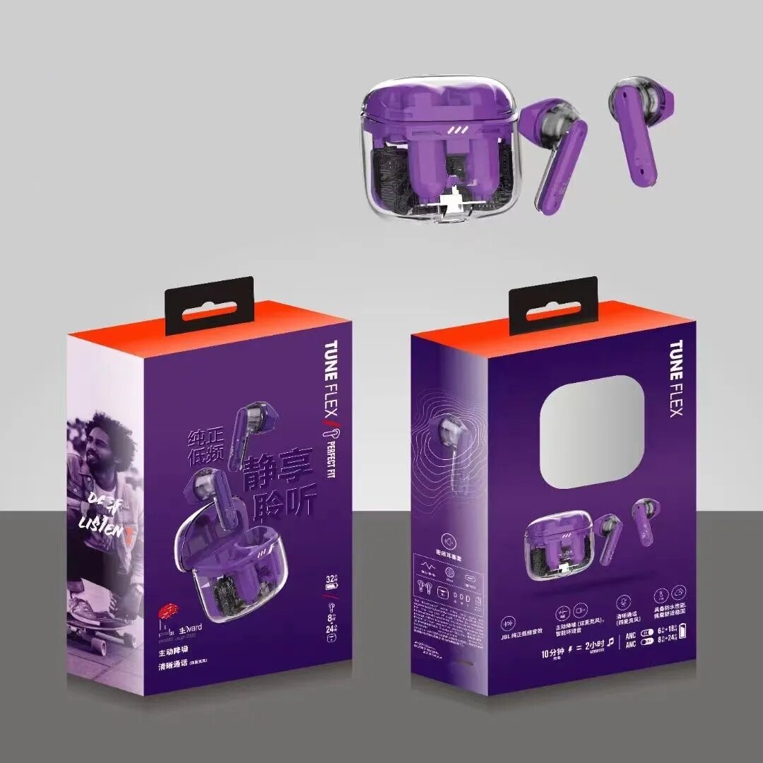 Классический New TUNE FLEX Little Crystal Bean True Wireless Bluetooth Earphones In Ear Transparent Sports Earphones Universal