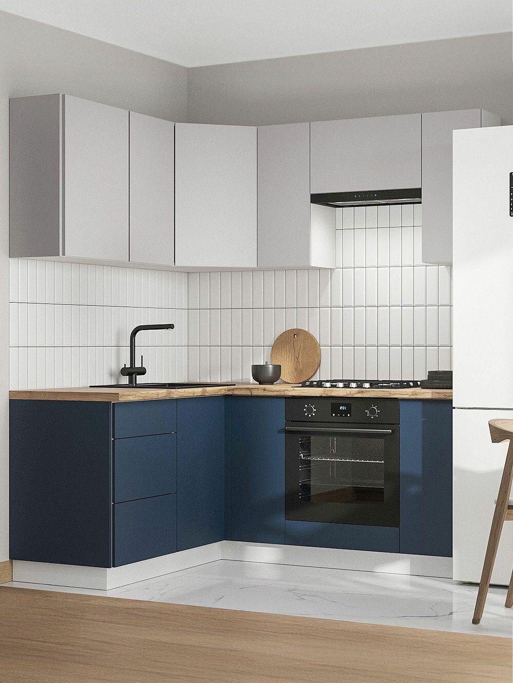 Кухонный гарнитур угловой Тандем 1.8х1.5 м, мебель для дома и кухни, Белый / Нео / Океания