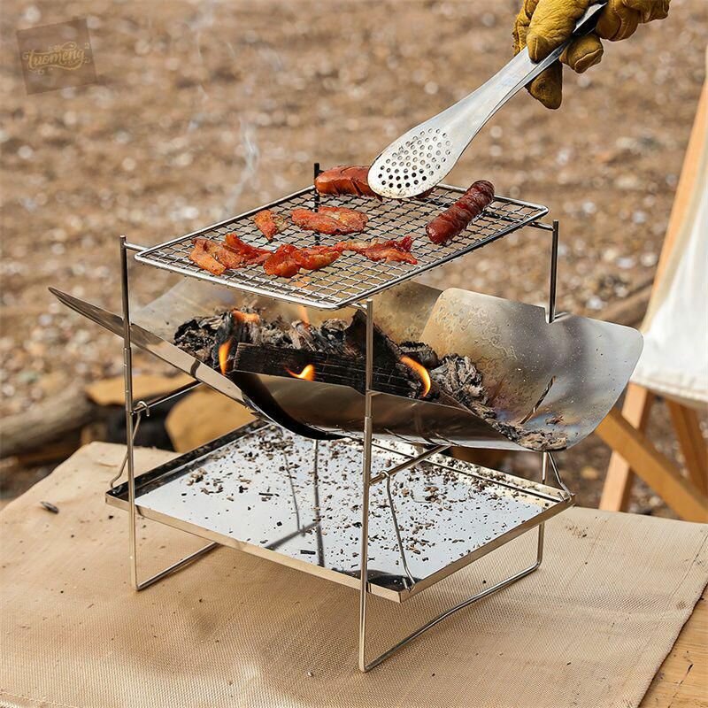 Складной мангал из нержавеющей стали для кемпинга, походов и рыбалки портативный гриль с сумкой, огнеупорная конструкция