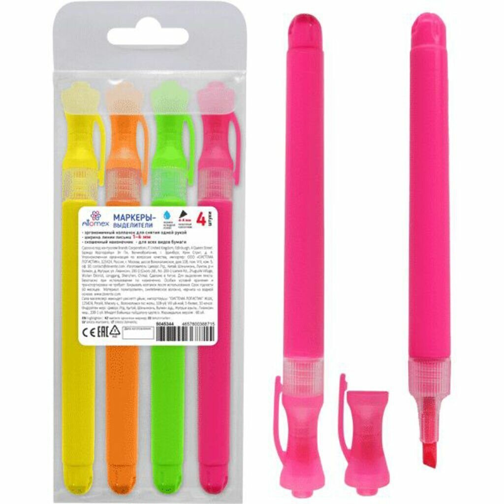 Набор текстовыделителей "Attomex.Ergonomy" 4 цв, 1-4мм, круг. корпус