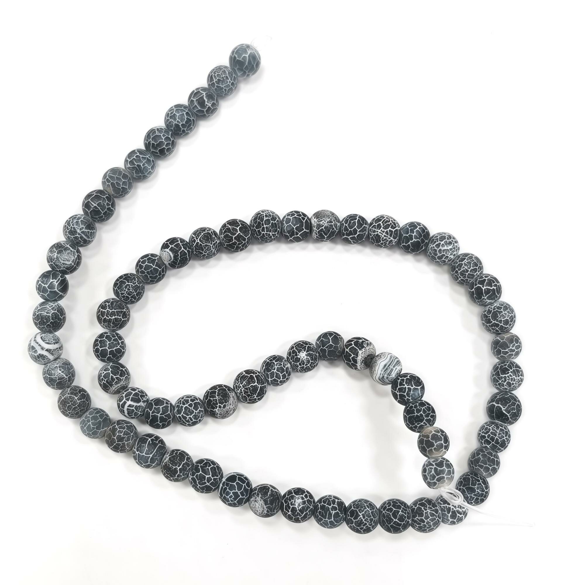 Бусины каменные, агат вены дракона, матовые темно-серые, 6мм, 60 шт, низка