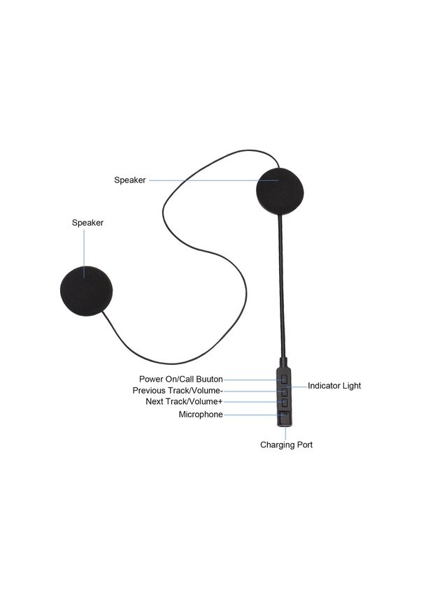 Bluetooth-гарнитура 5.1 для мотоциклетного шлема — подключение двух устройств, микрофон, аккумулятор 200 мА·ч, чёрная