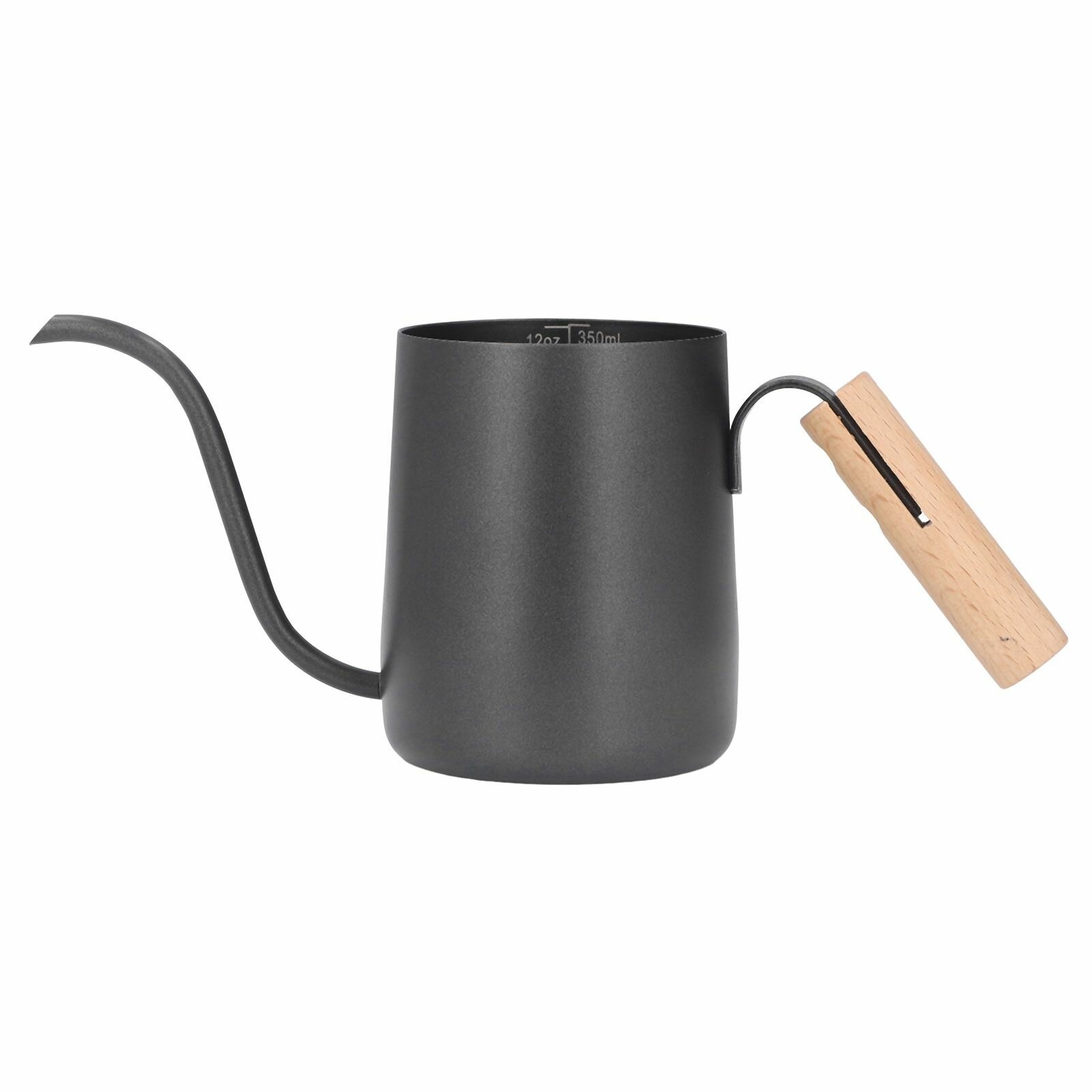 Черный чайник из нержавеющей стали с длинным носиком, капельный чайник на гибкой шее, кофейник с деревянной ручкой, 350 мл для дома