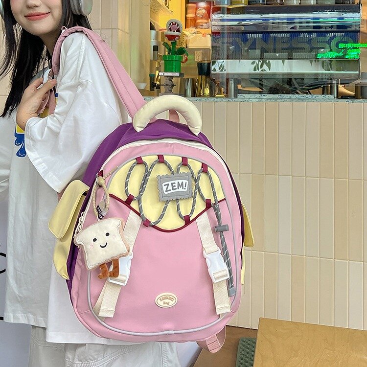 Рюкзак "Japanese ins student school bag", розовый, с подвеской