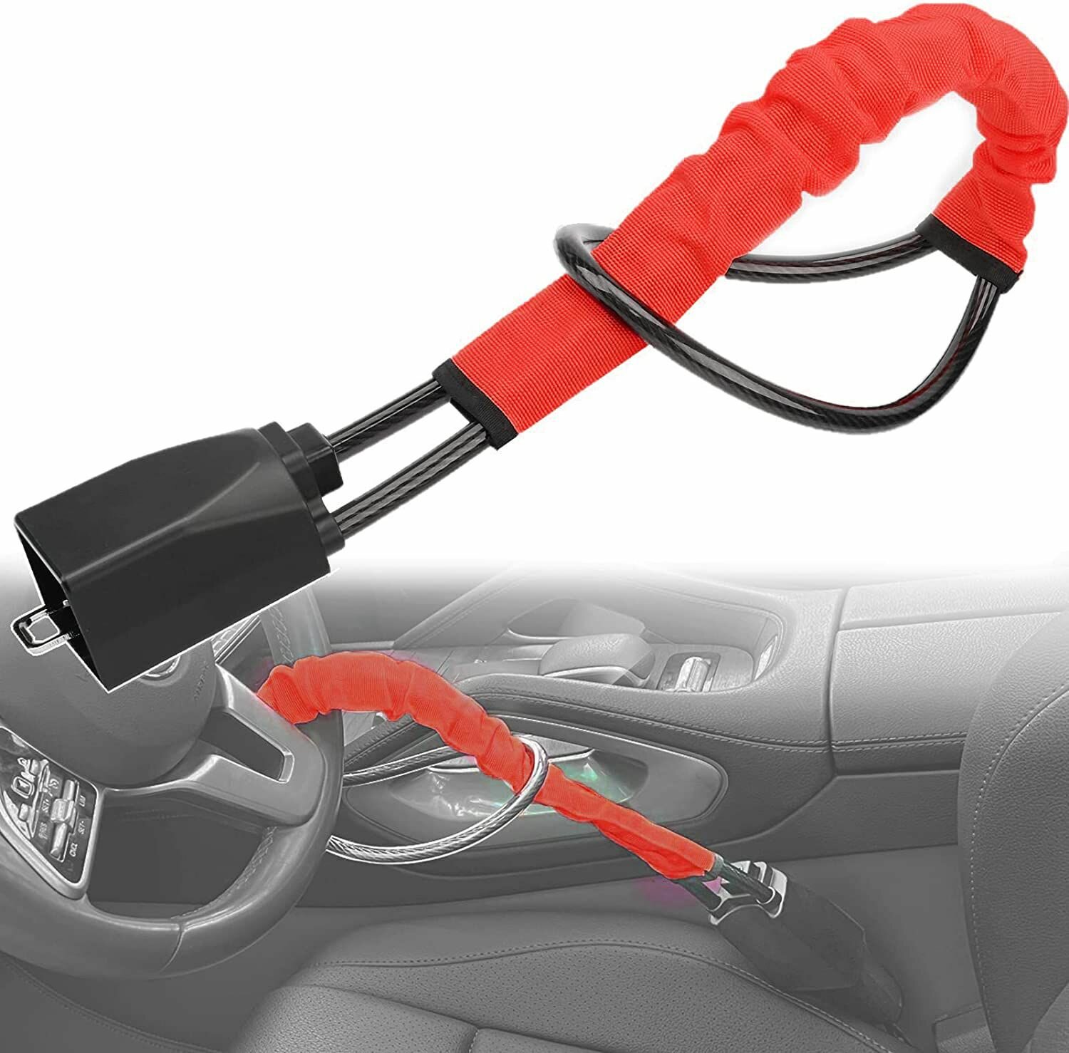 Замок противоугонный на руль автомобиля, тросовый, Блокираторы, Прочный и противоугонный, Красный