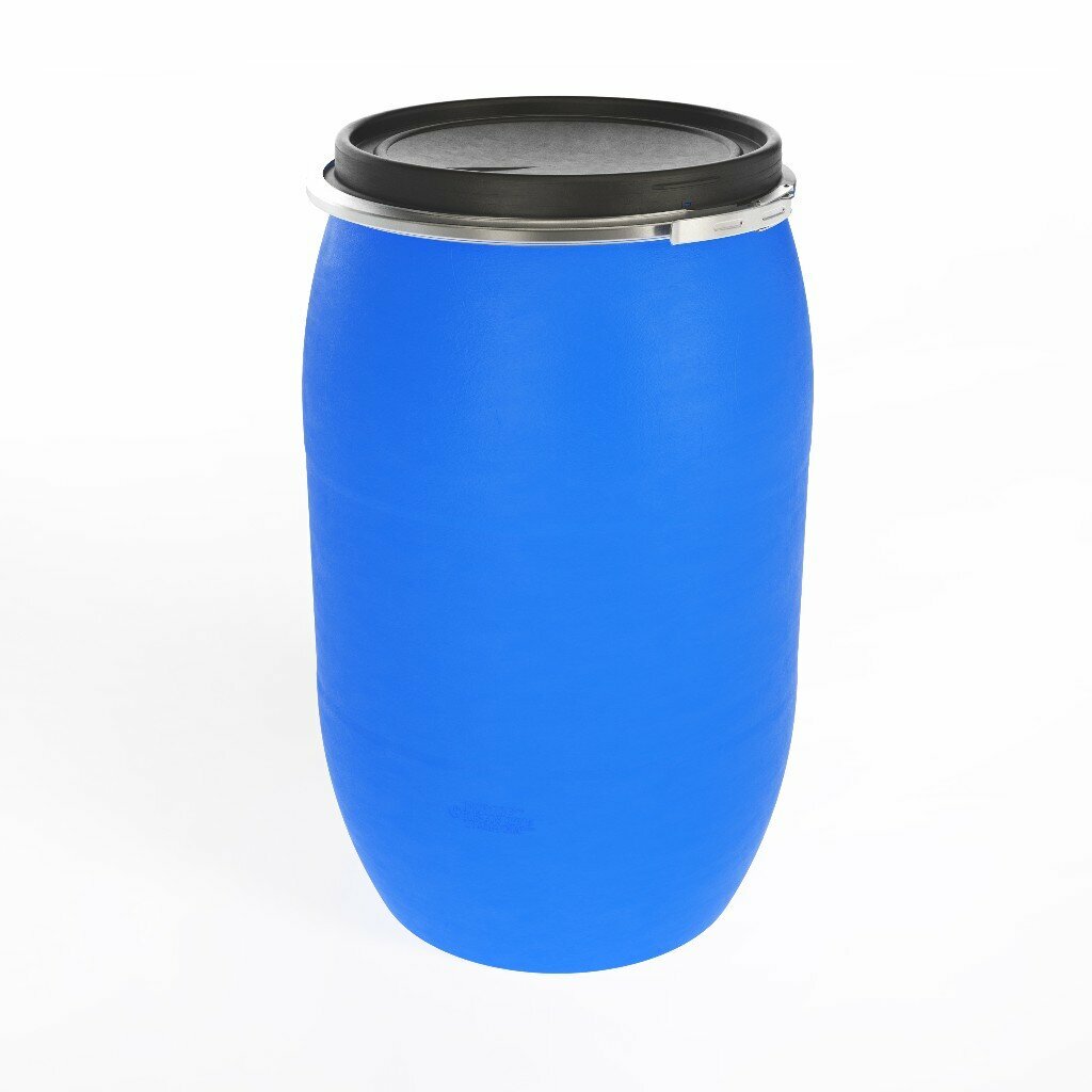 Бочка ЗТИ из пластика, пищевая, 127 л, круглая, со съемной крышкой и металлическим хомутом, цветная