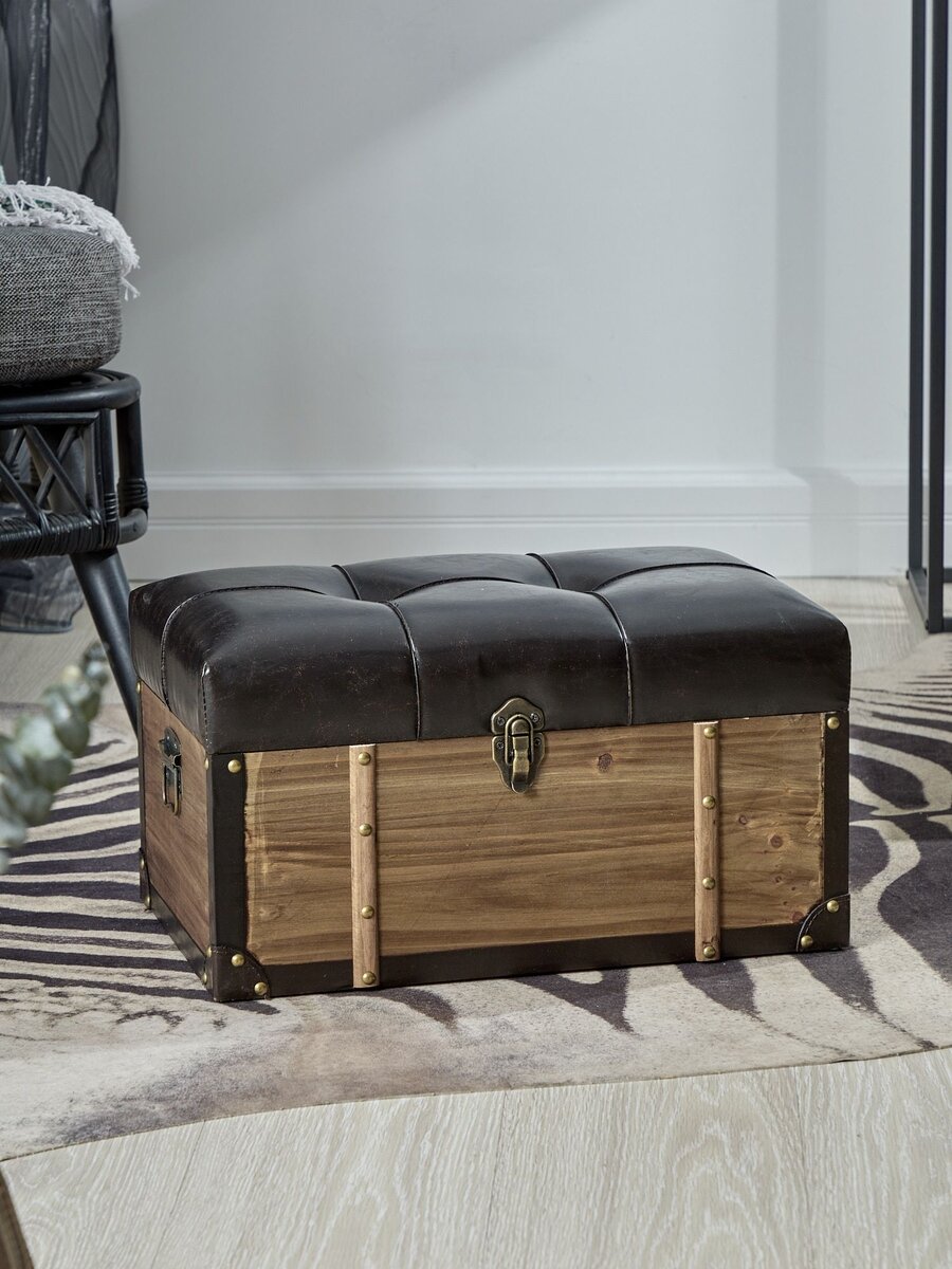 Пуф-сундук Glasar 49-257М, МДФ, дерево, искусственная кожа, коричневый, 48x30x27 см