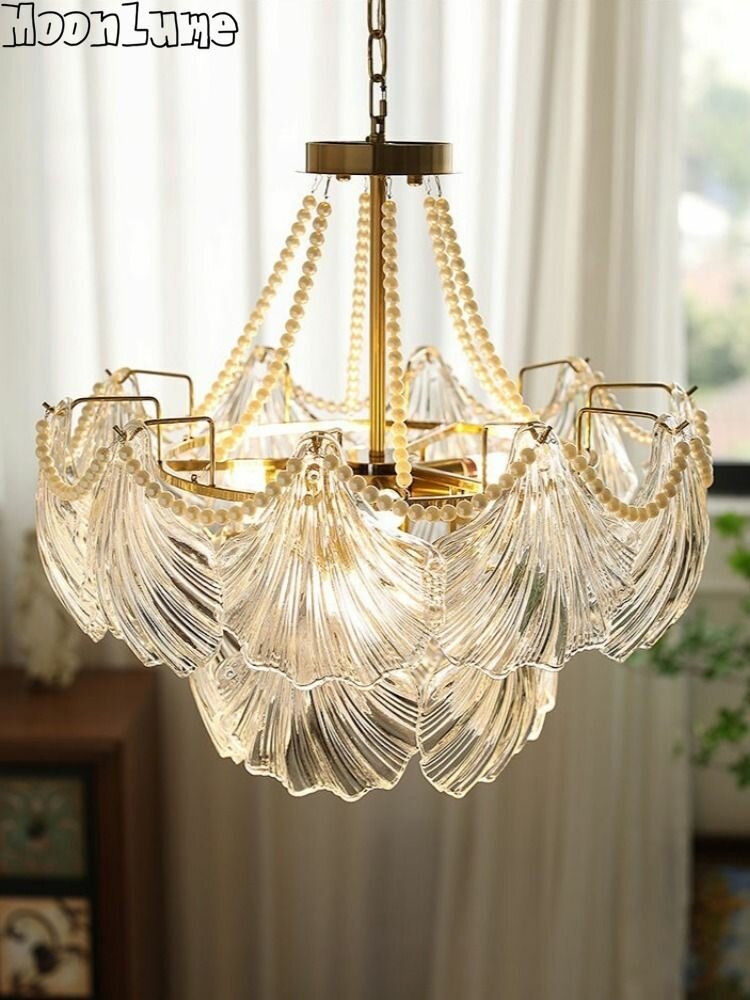 Стеклянная люстра в форме ракушки с жемчугом