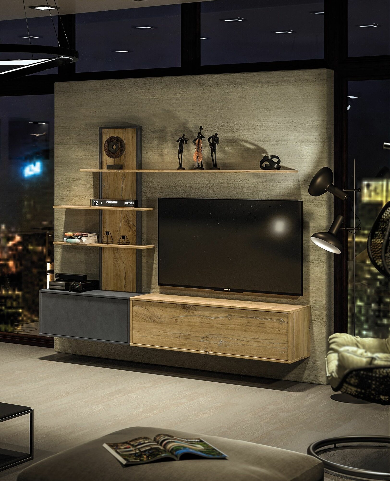 Стенка в гостиную Дакота В1 Матера/Дуб Флагстафф