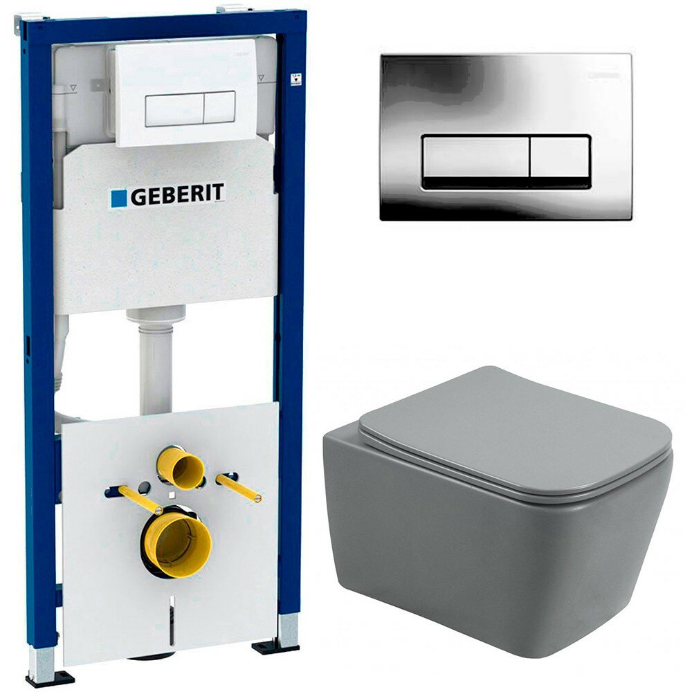 Инсталляция Geberit Duofix 458.128.21.1 + унитаз SantiLine SL-5007MG безободковый с сиденьем