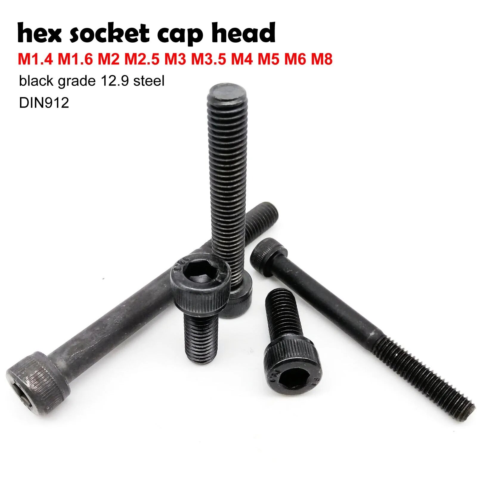 Винты HZYUEGOU легированная сталь DIN912 черные M1.4-M8 M3 50pcs, 40mm