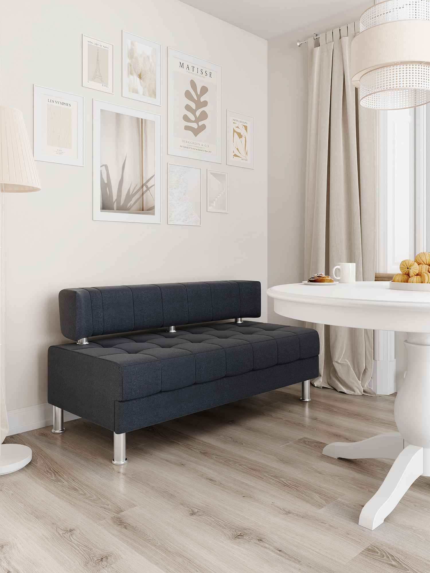 Диван прямой прага 150х67х77 см, нераскладной, темно-серая рогожка