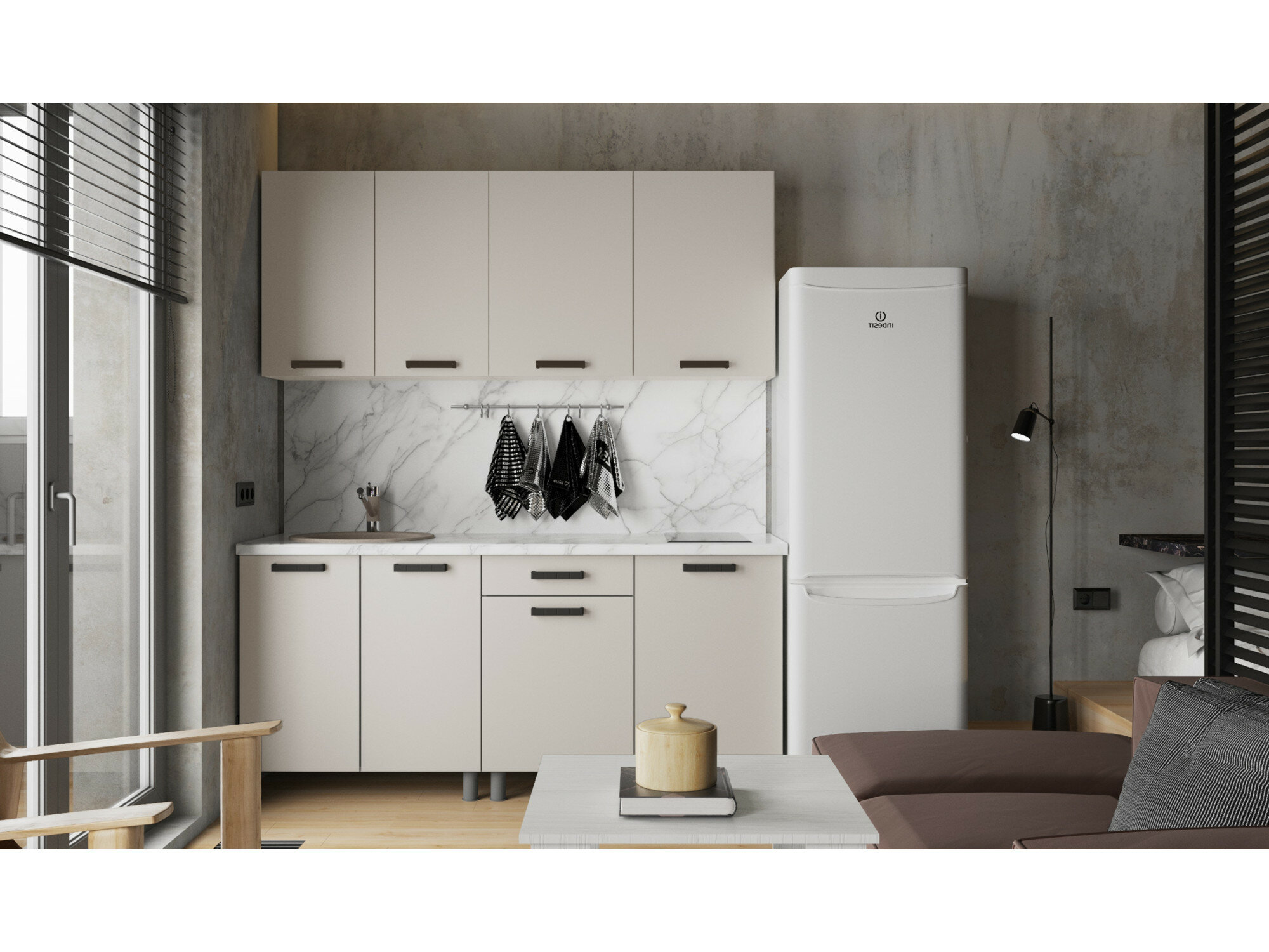 Кухонный гарнитур 1,8м, с фасадами ЛДСП, в современном стиле, Кашемир