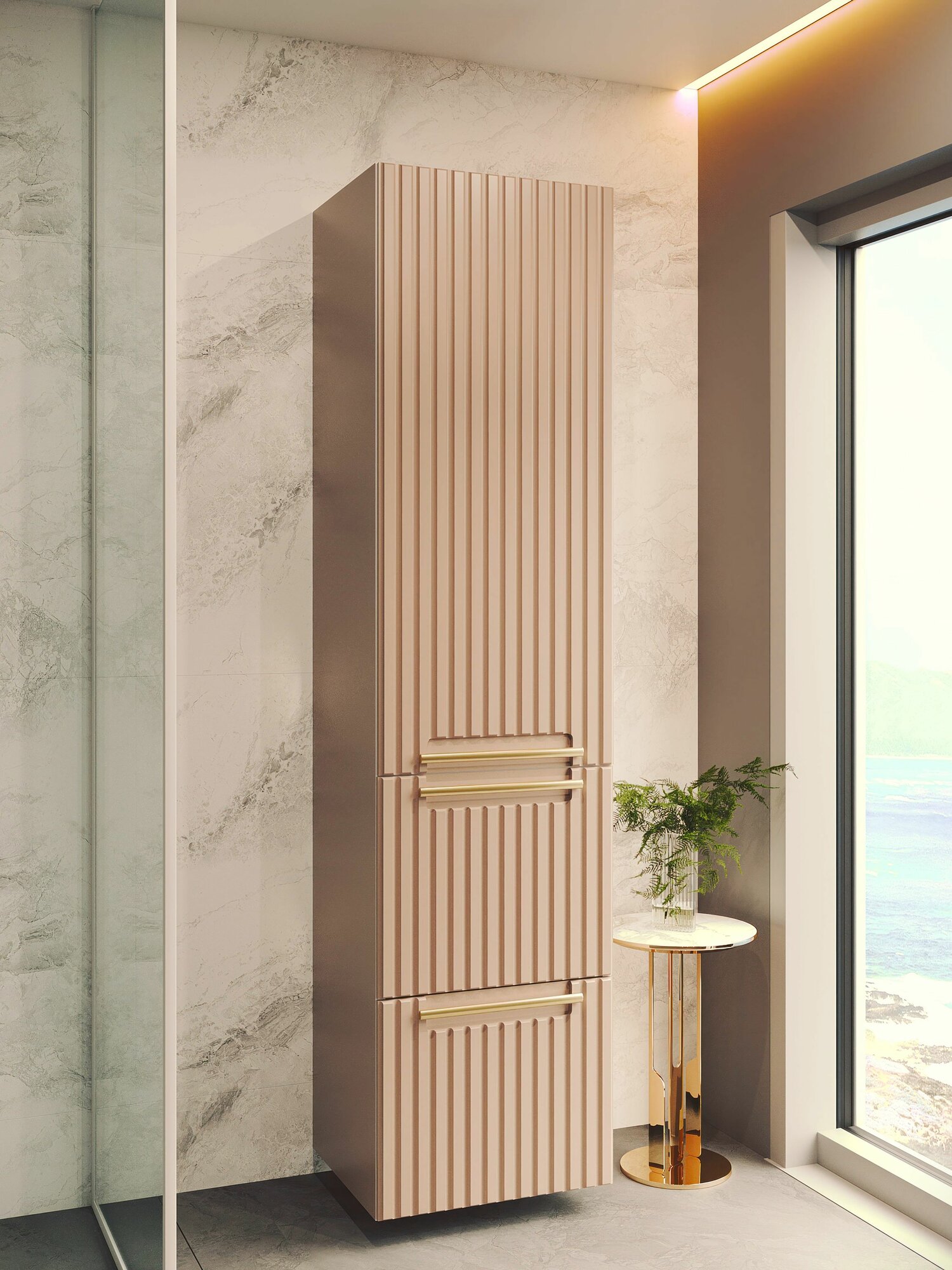 Шкаф пенал в ванную с ящиками подвесной Bella мокко, правое открывание, аквакрафт