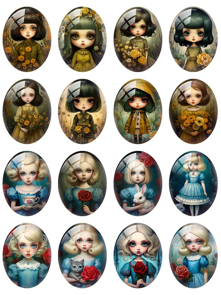 Кабошоны стеклянные Fezrgea голубые, жёлтые, овальные, 10 шт. 20x30mm--10pcs, Mix--random--pieces