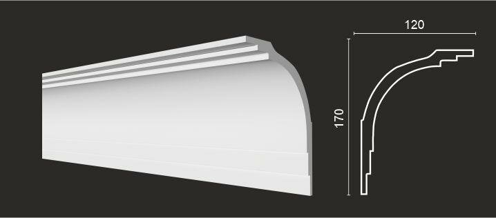 Карниз Decor-Dizayn DD511 Белая Лепнина Д2000хВ170хТ125 / Декор Дизайн.