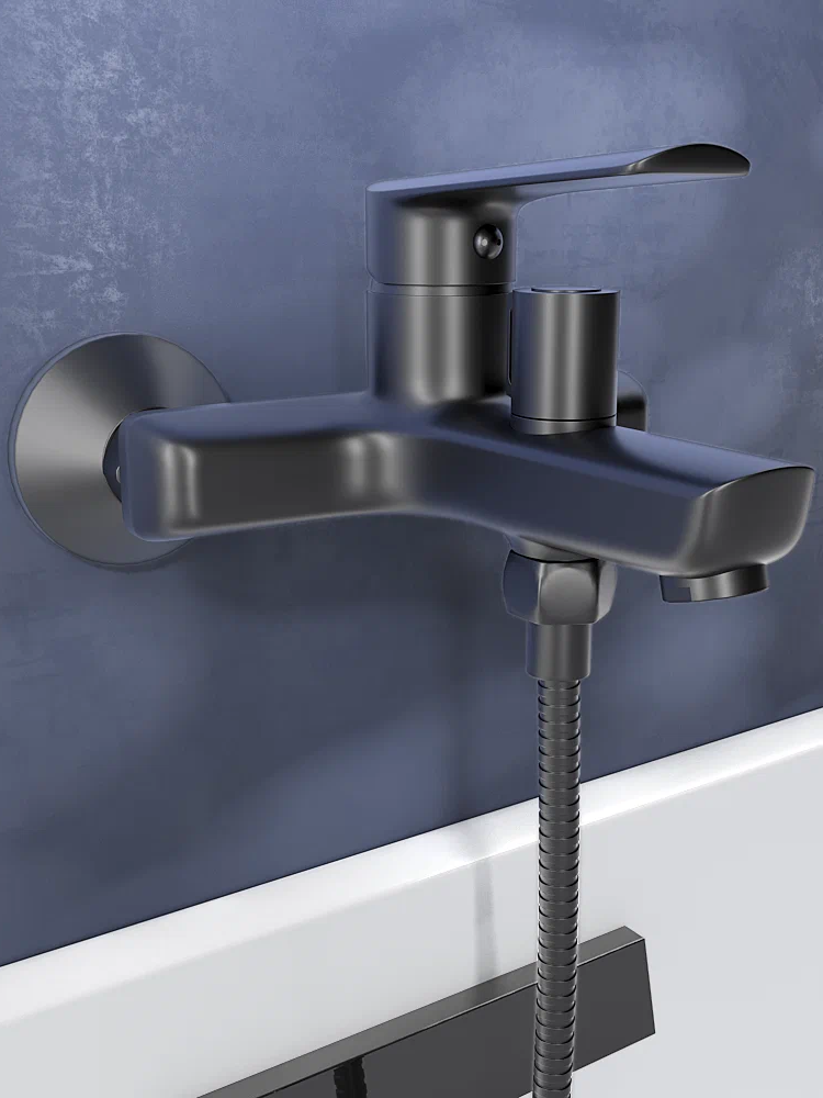 ESKO. Смеситель для ванны с коротким изливом и аксессуарами для душа черный Lagos LG54B