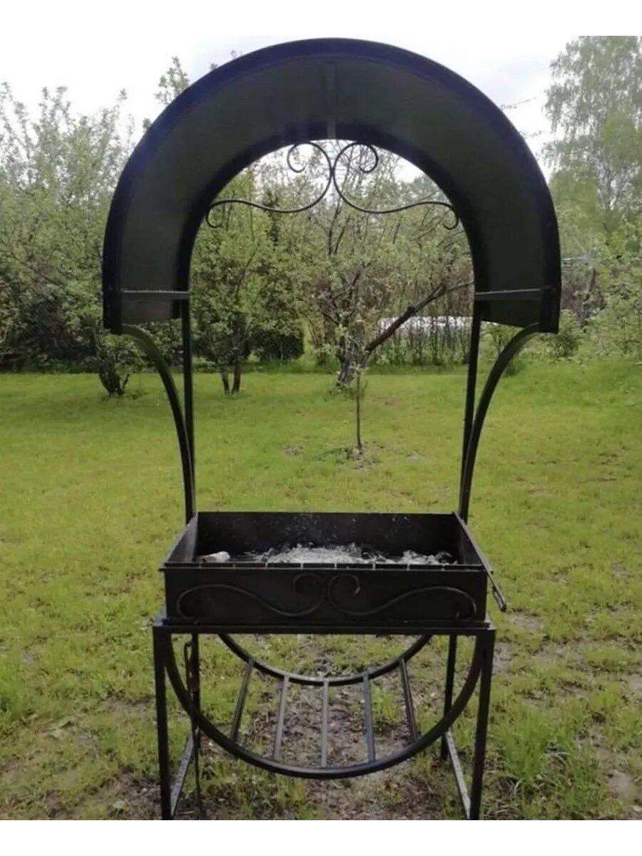 Большой мангал с крышей от дождя для дачи с печкой под казан. Лофт барбекю. Улиный гриль жаровня