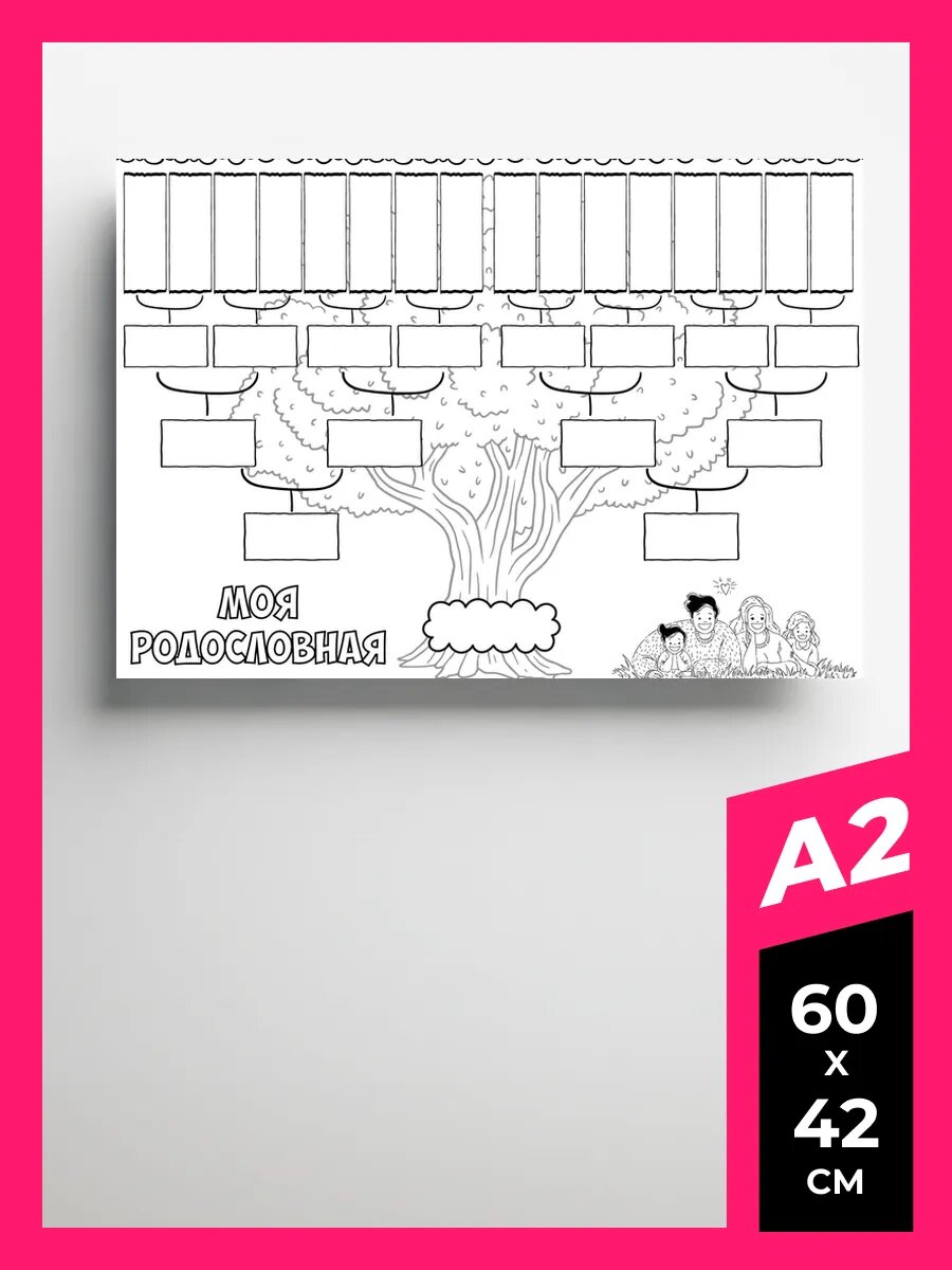 Плакат Семейное древо постер 3 A2, матовая фотобумага премиум качества