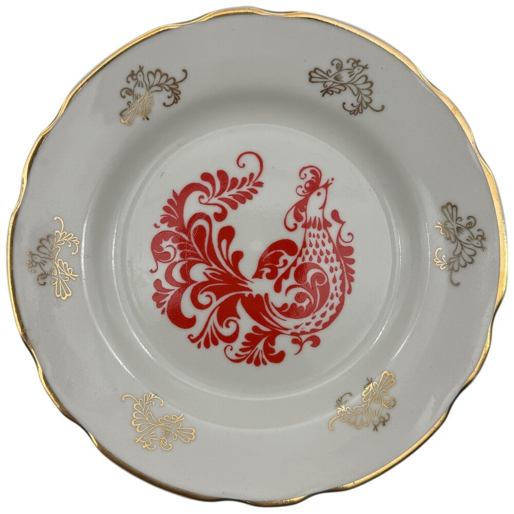 Тарелка "Петушок", 20 см, десертная, 1970-1980 гг, Коростень, СССР