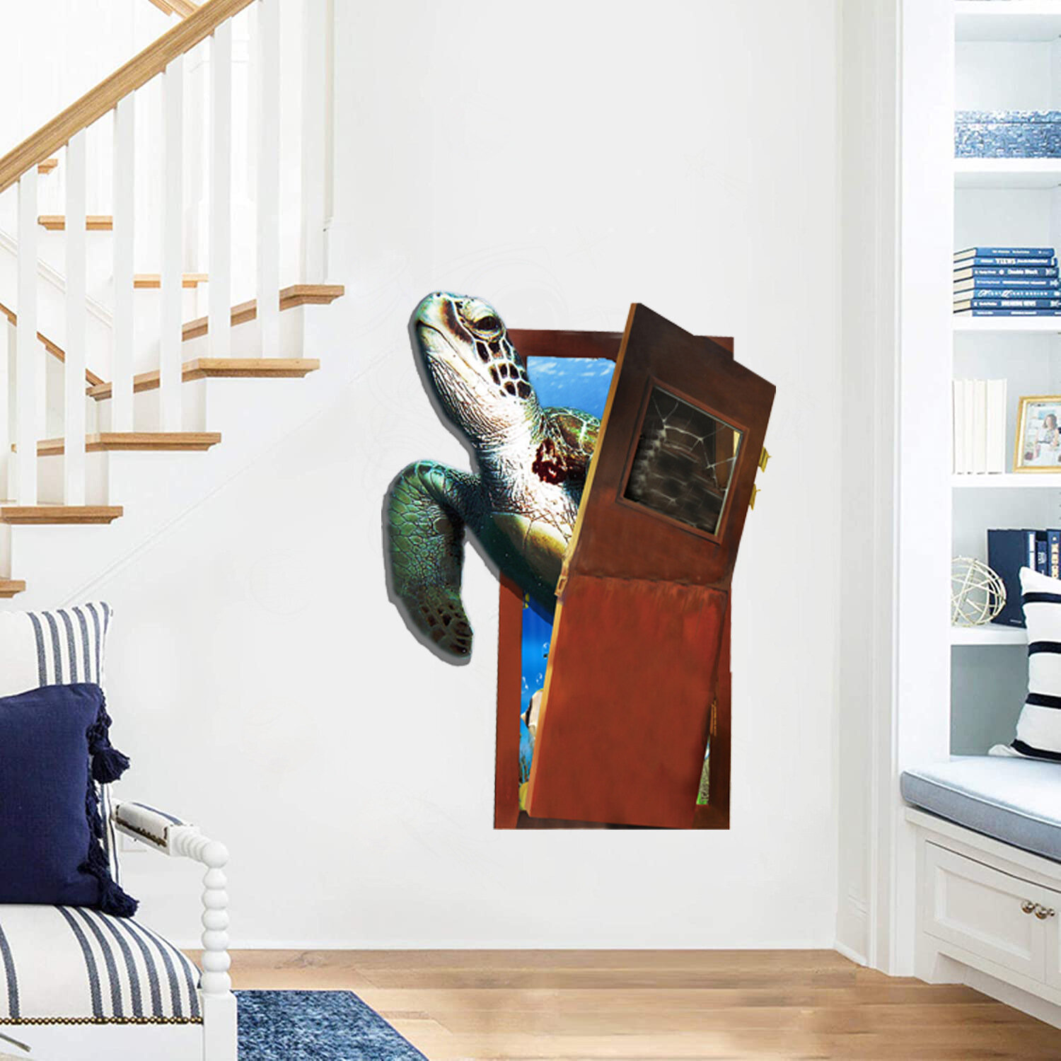 Наклейки на стену с морскими черепахами, 3D-обои для дверей, дизайнерские самоклеящиеся виниловые наклейки для стен, съемные фотообои из ПВХ с изображением морских животных для гостиной, спальни, кабинета, офиса, аквариума, морского декора