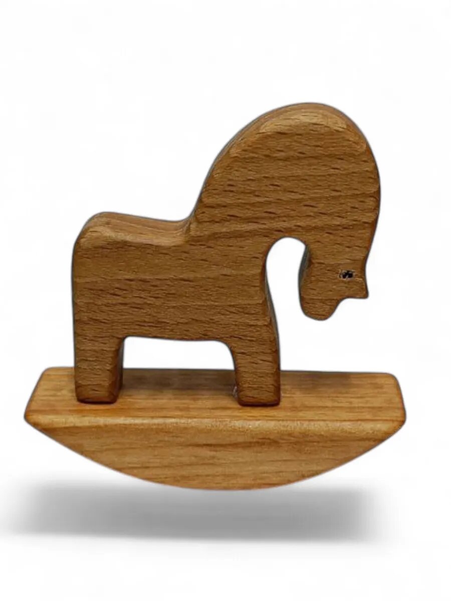 Деревянная игрушка "Лошадка", ручная работа, вращение колес, натуральный бук, льняное масло