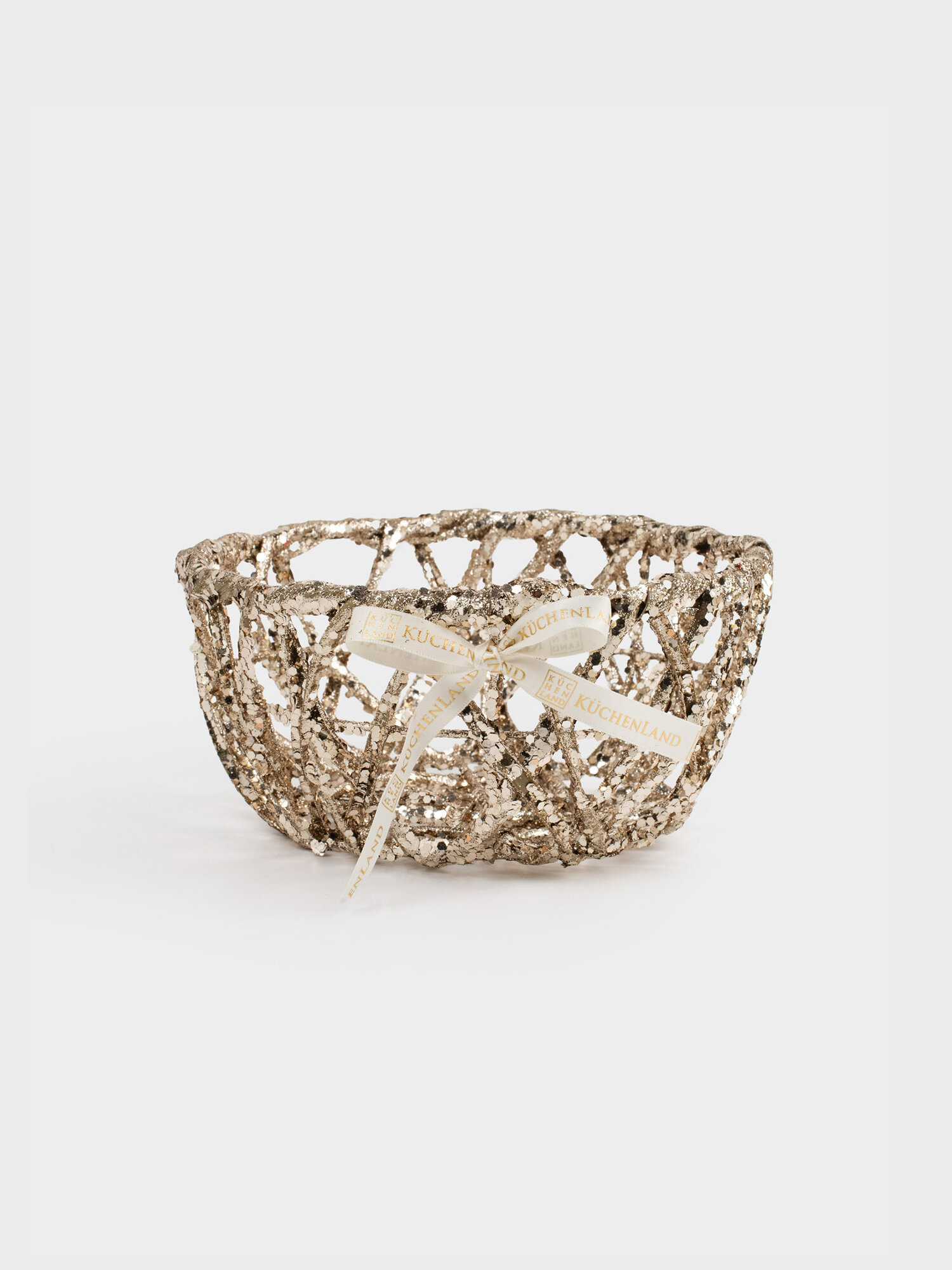 Корзина декоративная, 20х20 см, с ручками, пластик/металл, круглая, шампань, Frosty sparks, Kuchenland
