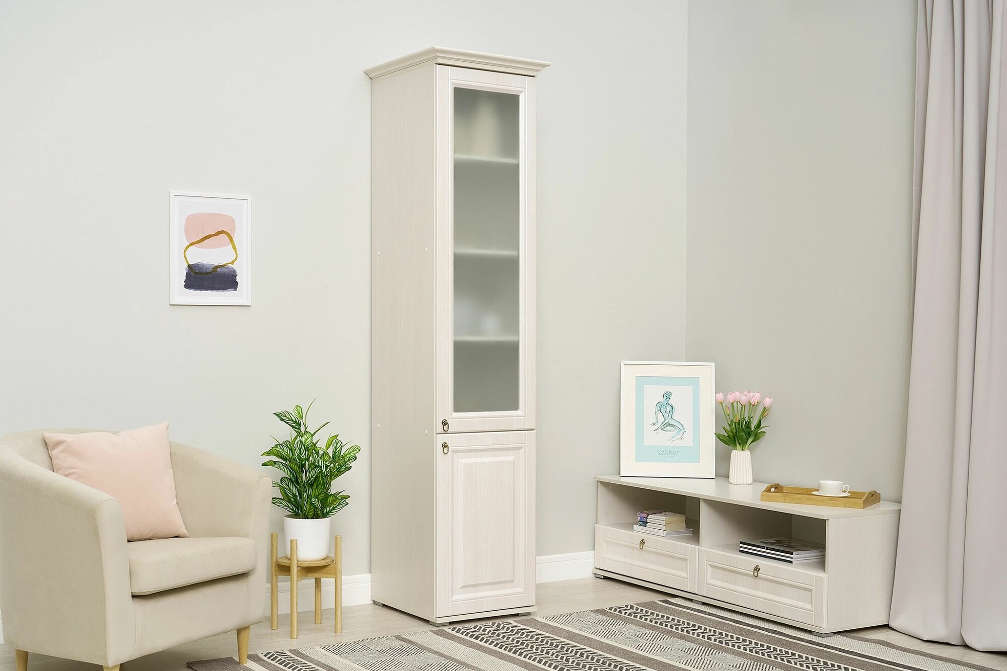 Престиж-1 Пенал со стеклом (Сандал светлый)