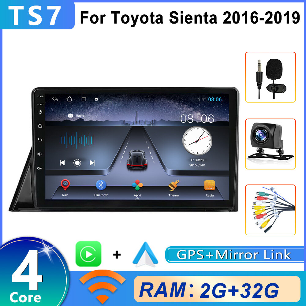 Android Магнитола для Toyota Sienta 2016-2019/ Автомагнитола Андроид Тойота Сиенна 2016-2019 Wifi Bluetooth Gps навигатор Мультимедиа автомабиля