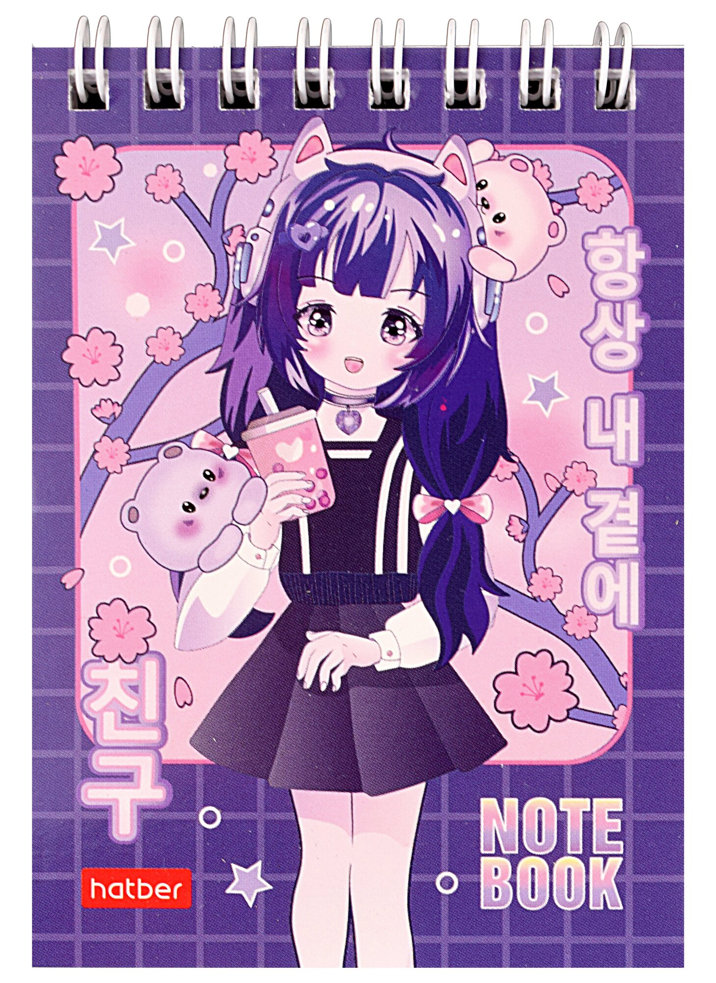 Блокнот А7 60л кл. "Неко-Тян аниме" мел. картон, гребень, ассорти