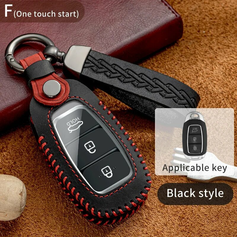 Кожаный брелок для Hyundai Elantra Grandeur Accent Solaris Sonata Palisade Kona Creta I20 I30 IX35 IX25 Чехол для автомобильного ключа Key Cover Black