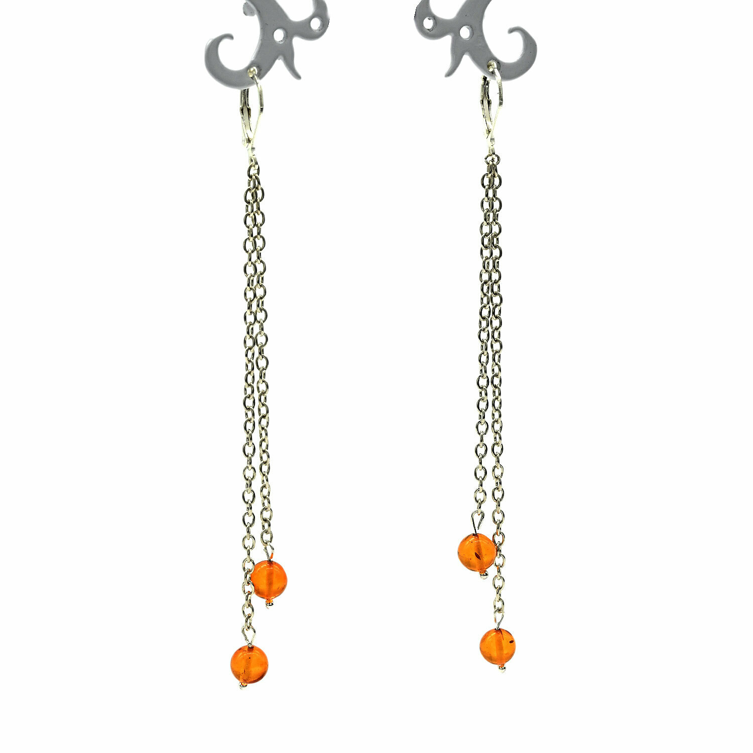 Серьги с подвесками, янтарь