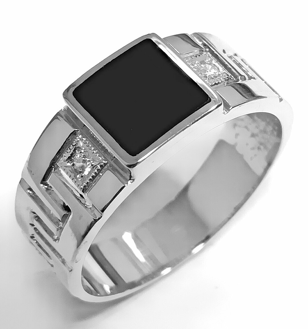 Печатка, серебро, 925 проба, родирование, оникс, фианит