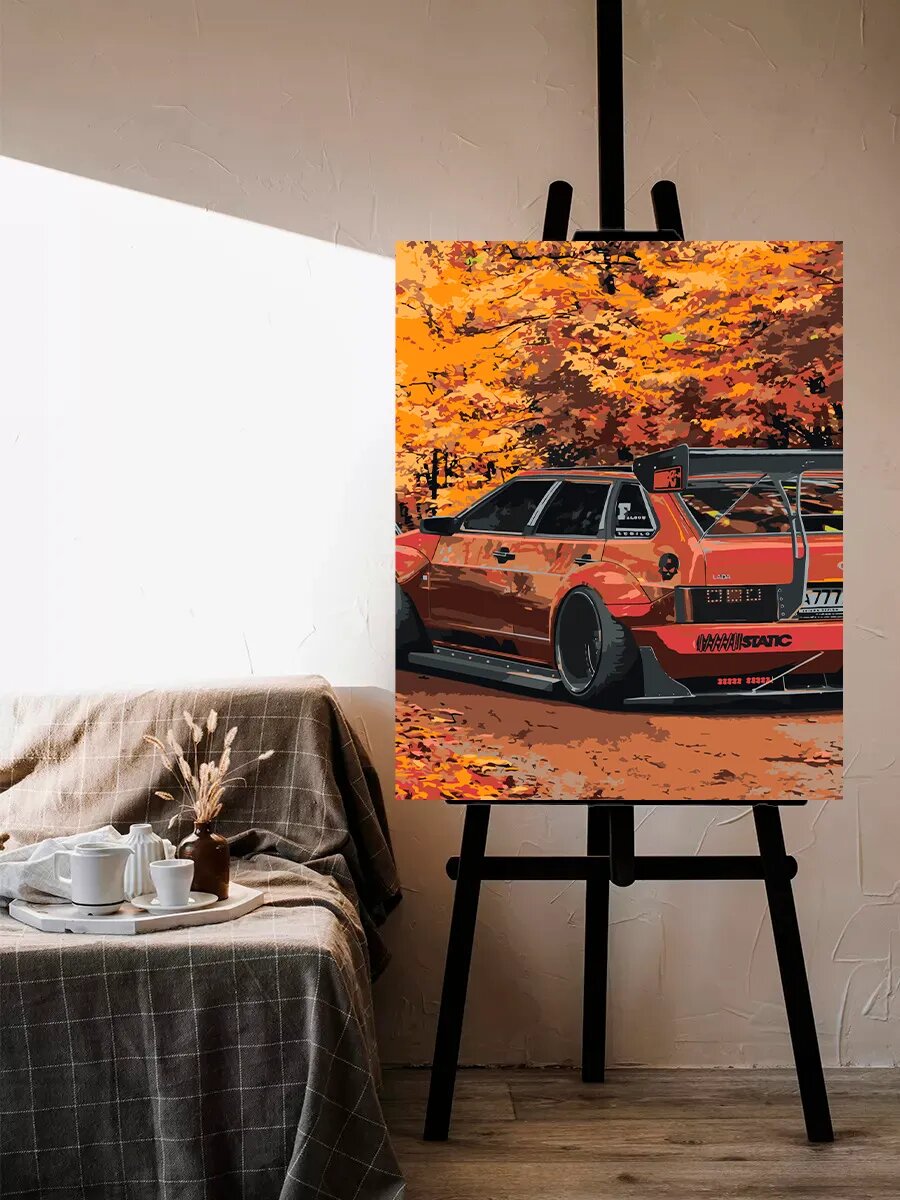 Картина по номерам Спорт Красная ВАЗ-2109 Осень Лада