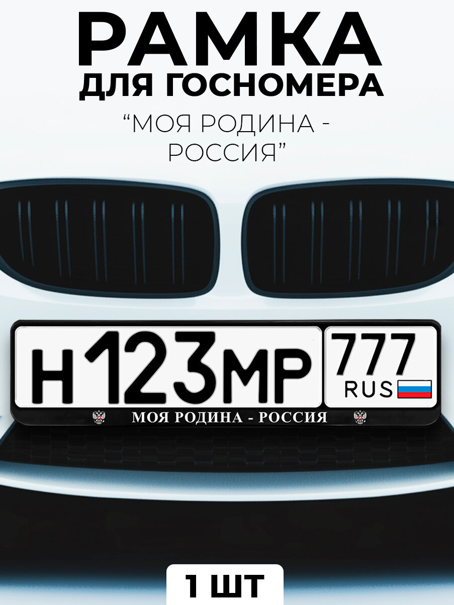 Рамка для номера автомобиля с надписью Моя родина - Россия, fnb